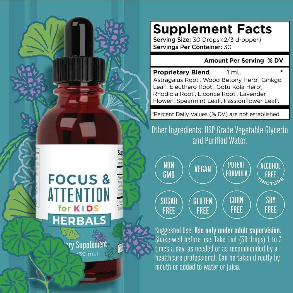 Vegan Kid's Focus & Attention Liquid Drops Healthcare Brain Memory ...