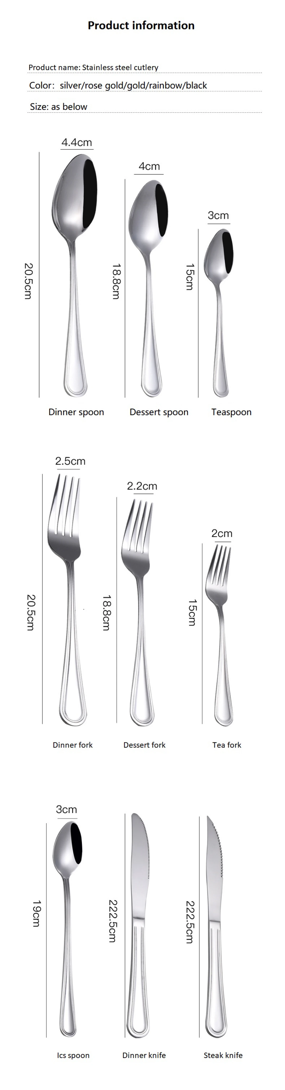 Hotel Cutlery Set - Stainless Steel Gold Spoon Utensils