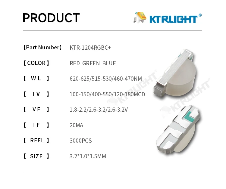 KTRLIGHT 1204 RGB SMD LED Chips - High Bright, 50000 Hours