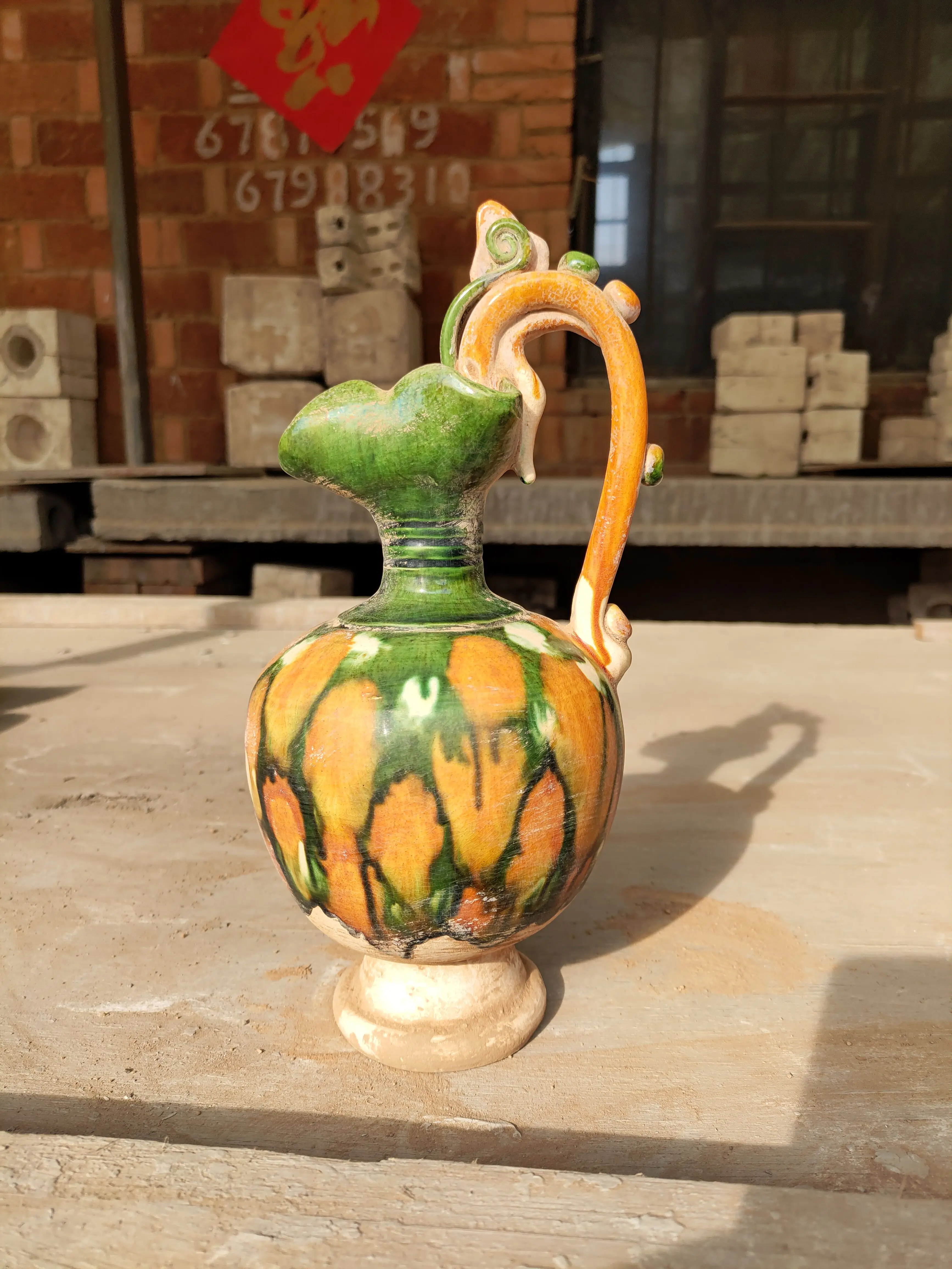 Tang Sancai Single Dragon Handle Pot Decoration Ceramic Antique ...