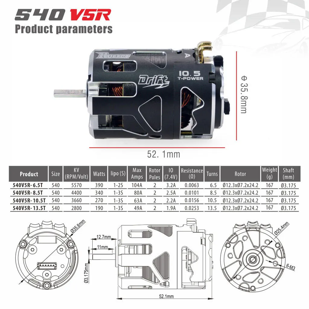 Rocket 540 V5r Sensored Brushless Motor For 1/10 1/12 Racing Drift Car ...