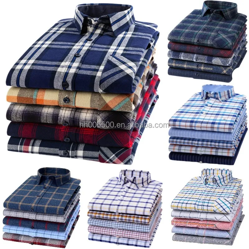 Custom New Logo Men's Plaid Flannel Business Shirt 100% Cotton Plus ...