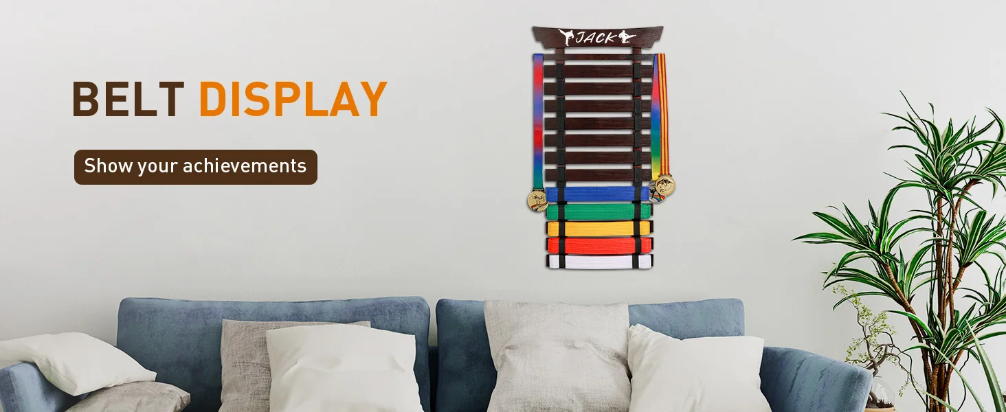 Taekwondo Belt Display Hanging Holder with Stickers, Martial Arts Belt ...