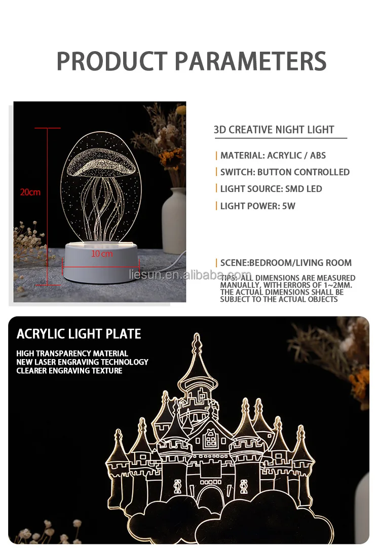 Customized Creative DIY Multi Color 3D Acrylic LED Night Light