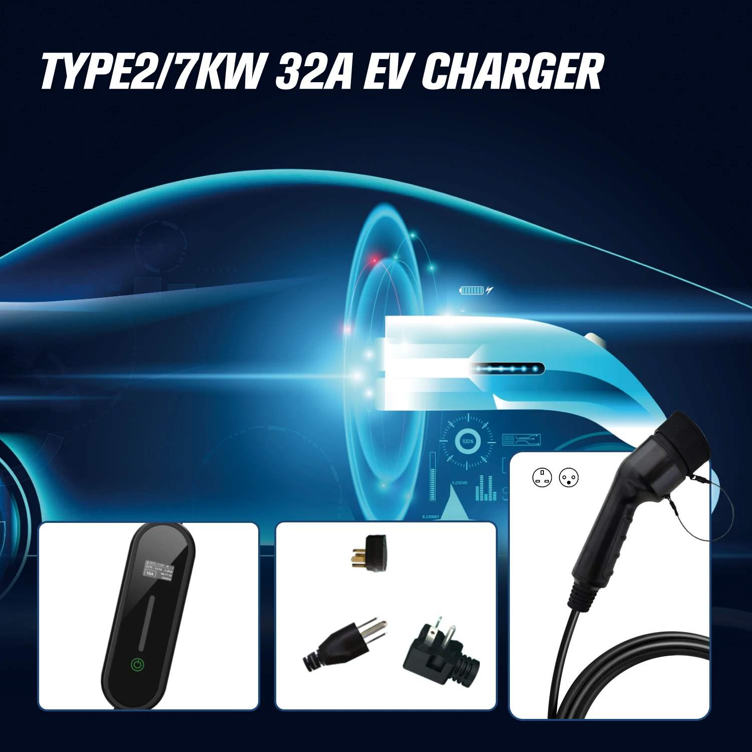 32a Level 1 Type 2 European Ac Ev Charger 7kw Portable Ev Charger ...