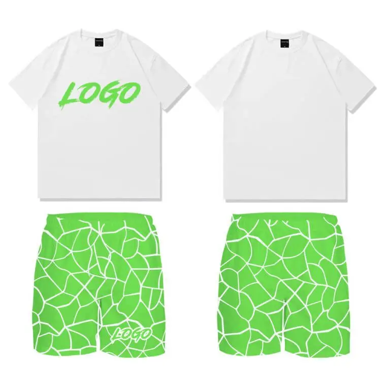 Custom Cotton Tshirts and Sublimation Print Mesh Shorts Men Casual Two ...