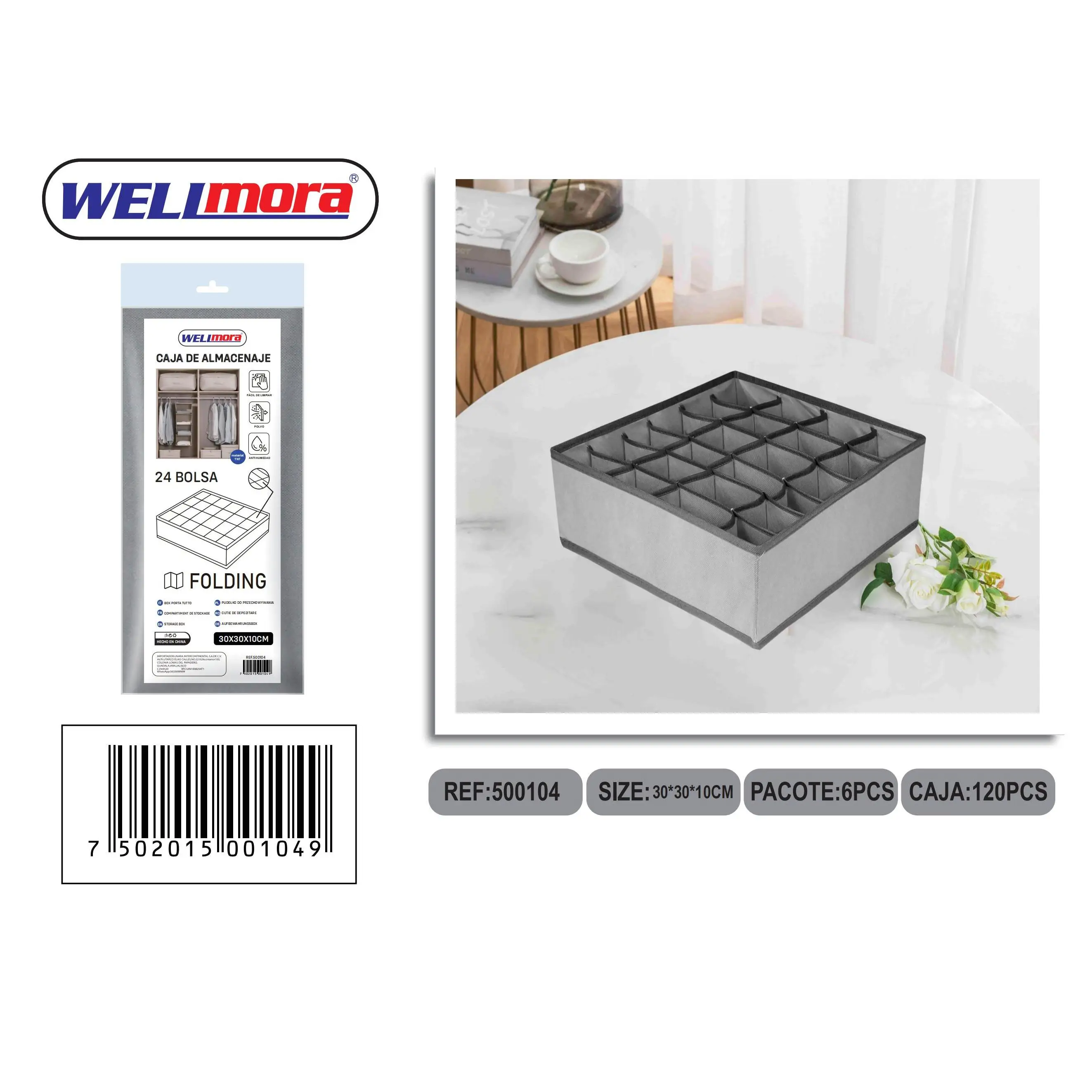 Set of 24 Storage Containers without Lids, 30x30x10 cm Grid Design ...