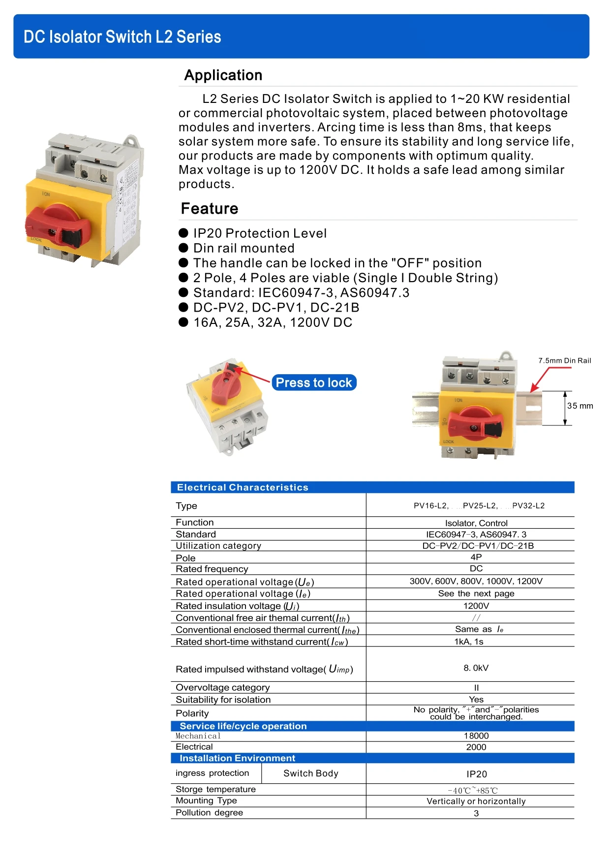 Sgpv16-l2 16a 15kv Electrical Isolator Switch Pv Solar Dc Disconnector ...