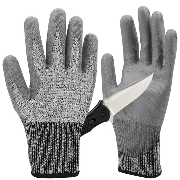 ANSI A5 A7 Cut Resistant PU Coated CE Certified Gloves