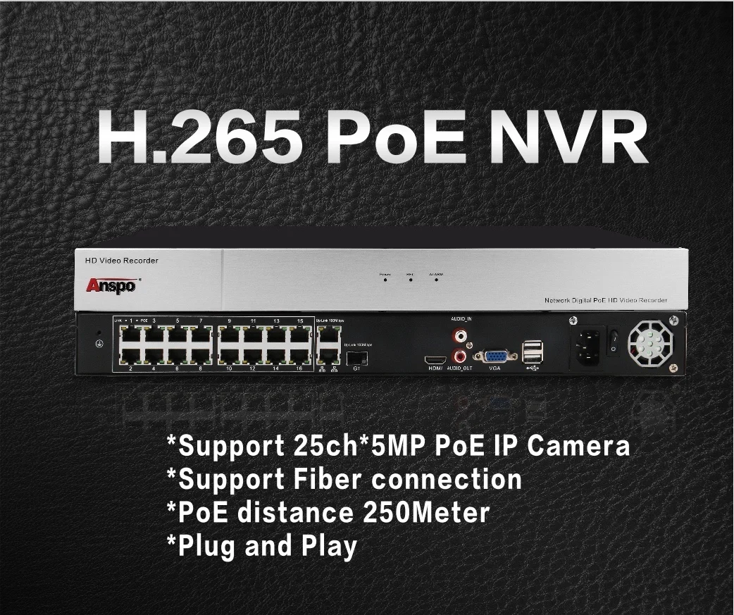 Anspo Cctv H.265 16ch Poe Nvr 2hdd For 4k 5mp 3mp 1080p Hd Poe Ip ...