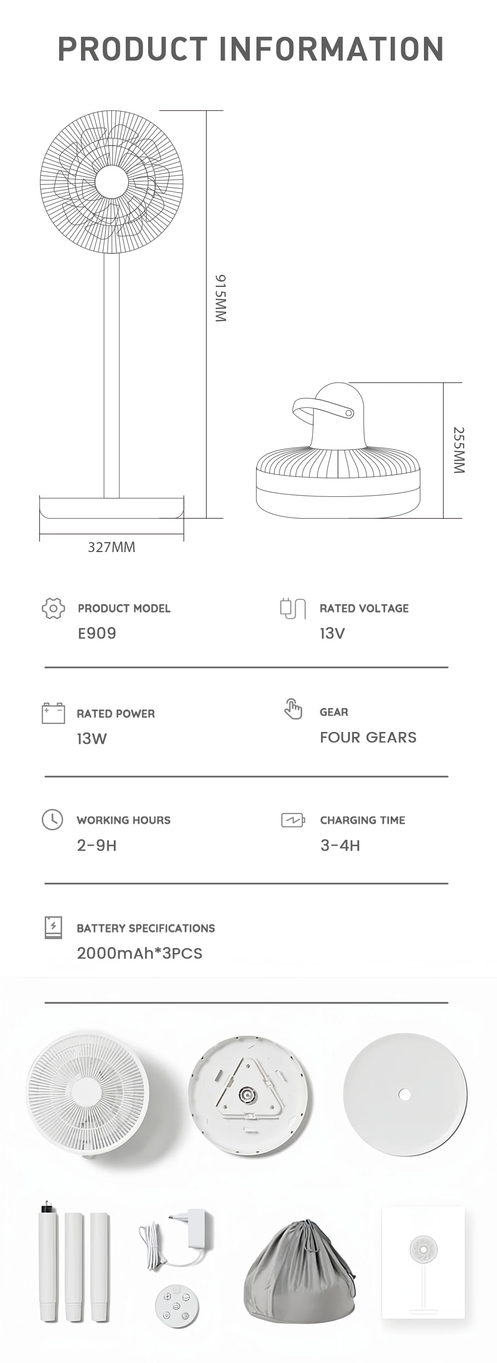 EDON Electric Fan - Portable 12V BLDC Rechargeable Air Circulator