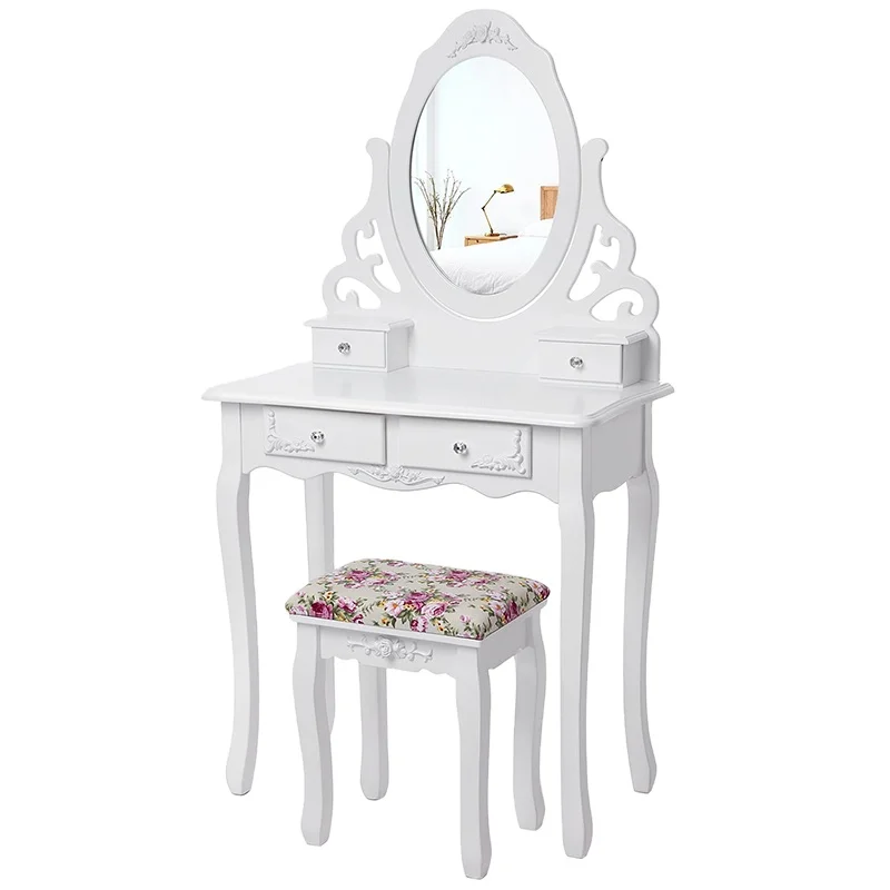 Princess Dressing Table Stool Set and Swiveling Mirror Makeup Desk ...