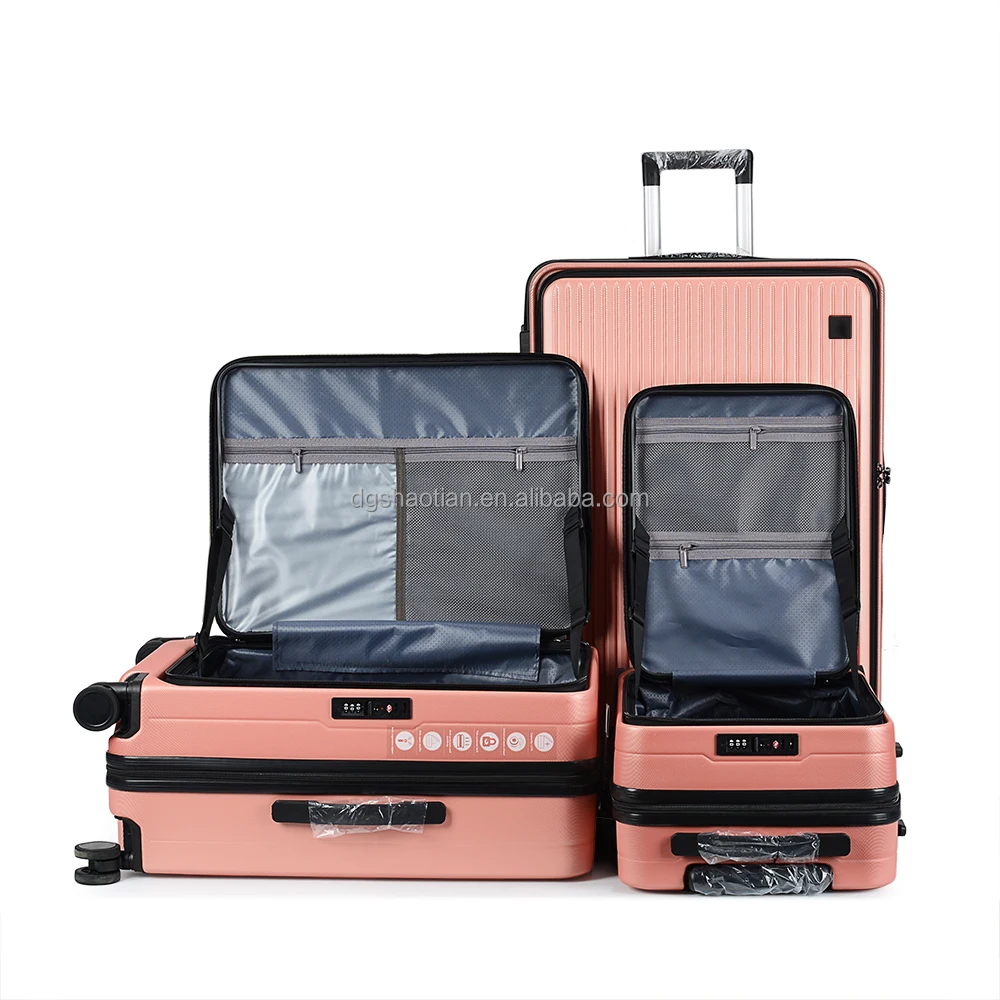 Pc Front Opening Suitcase 3 Piece Trolley Luggage Set Expandable Zipper ...