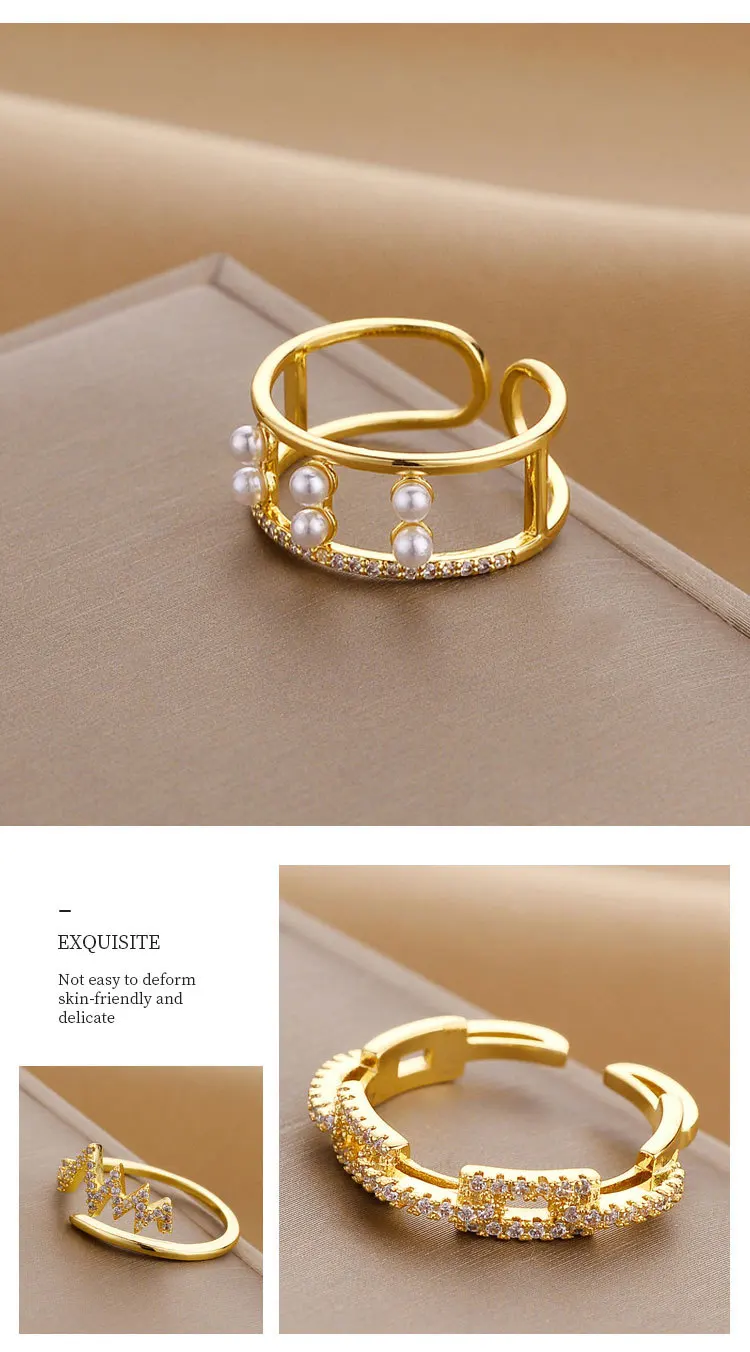 Hifive Luxury New 18k Gold Layered Zircon Open Finger Ring Women Men ...