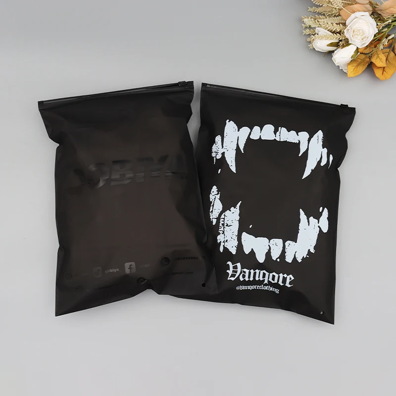 Custom Logo Clothes Zip Semitransparent Matte Frosted Zipper Bags for ...