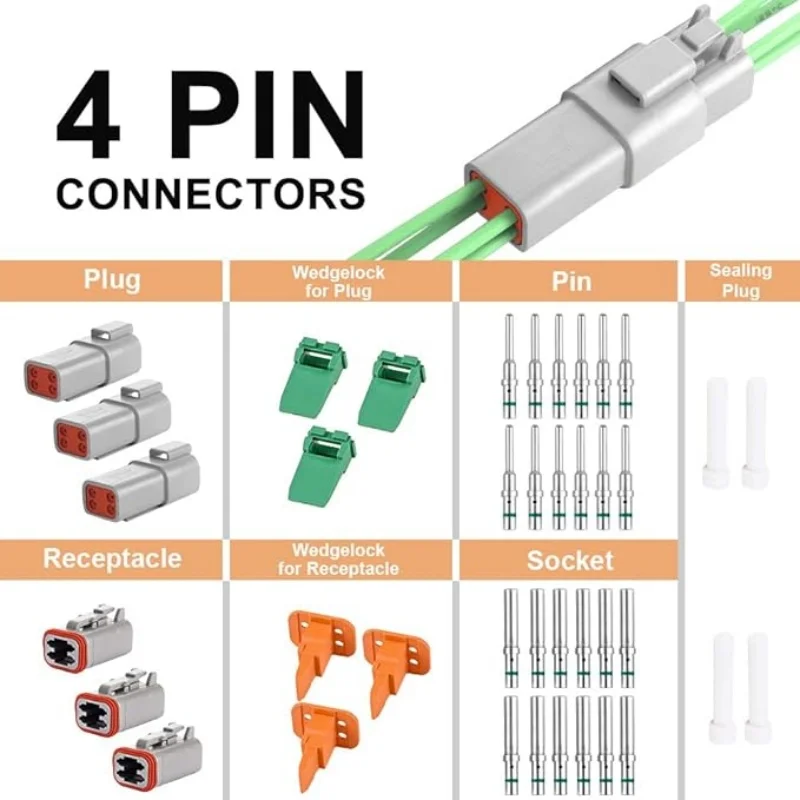Deutsch 4 Pin Connector Dt06-4s Dt04-4p Gray Waterproof Electrical Wire Connector Soild Terminal ...