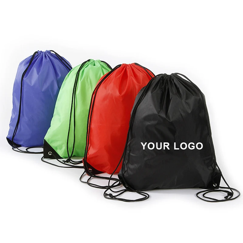 Custom logo plain polyester drawstring bag eco friendly nylon carry ...