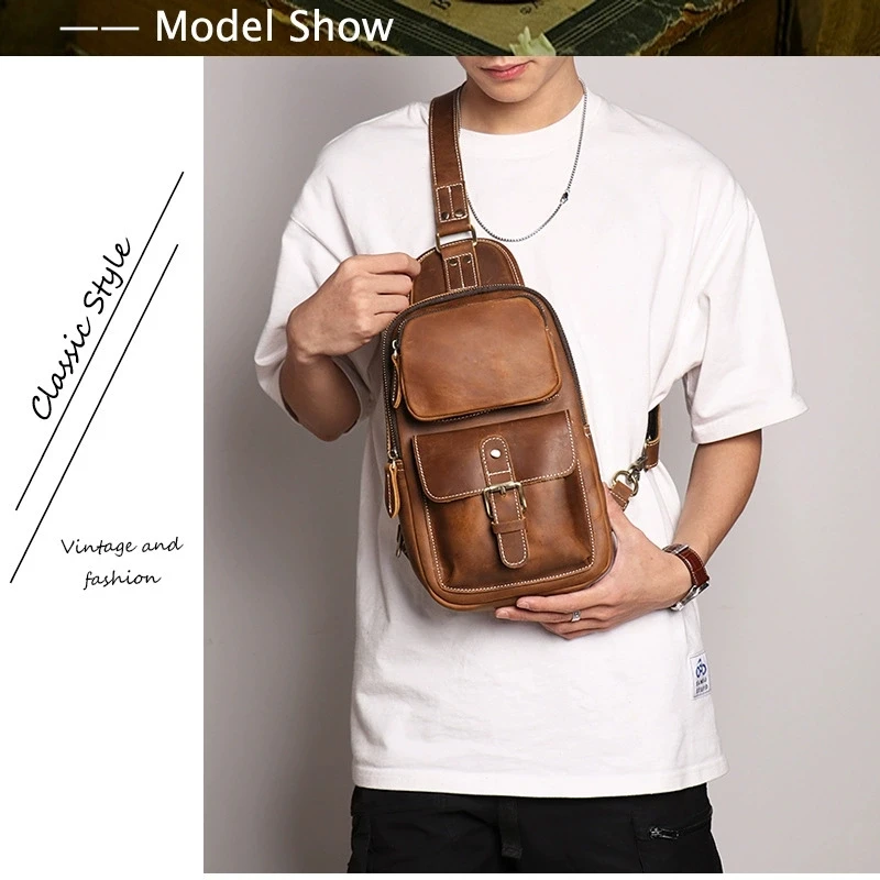 Handcraft Genuine Leather Chest Bag - Vintage Mens Crossbody Bag