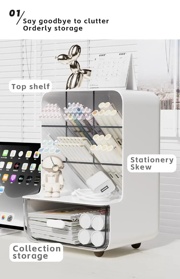 Modern Storage Tray with 6 Slanted Insert Slots Organizer Pens Brushes ...