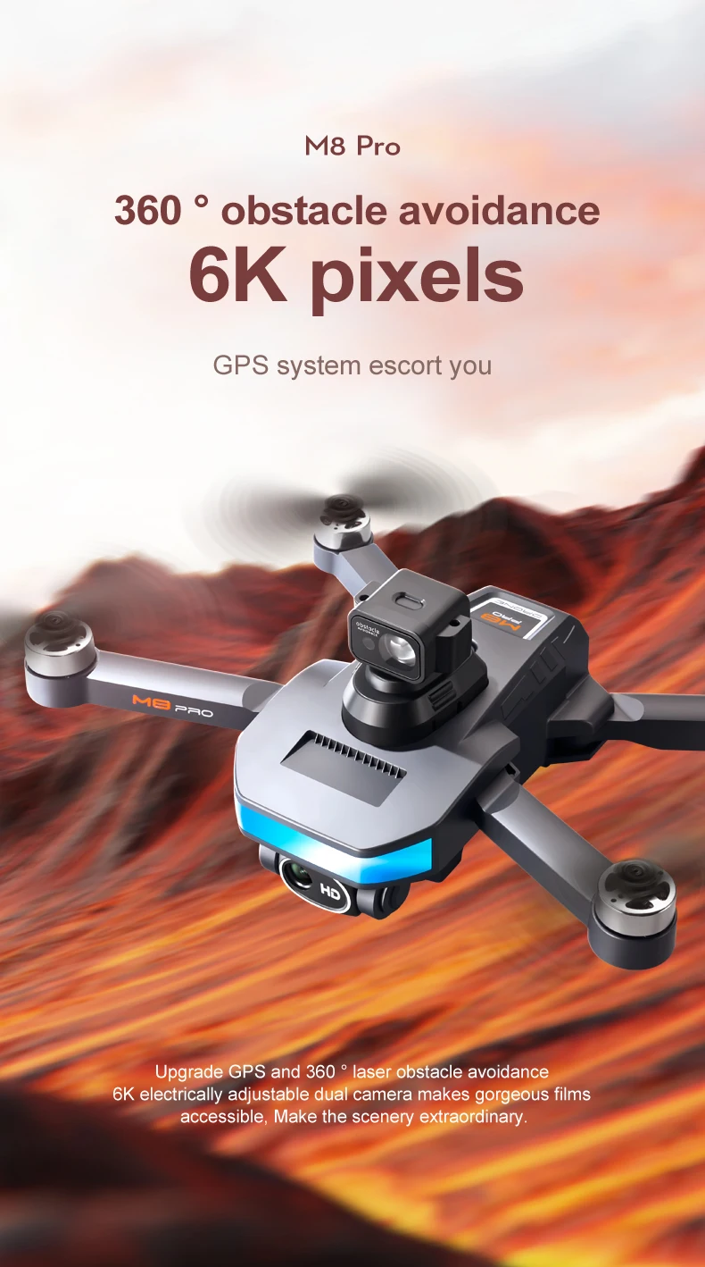 M8 Pro Brushless Drone Gps Positioning Hd Aerial 6k Photography Laser ...