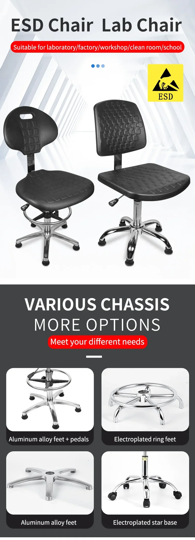 Adjustable Anti-Static Office Chair ESDD Cleanroom Chair with PU for ...