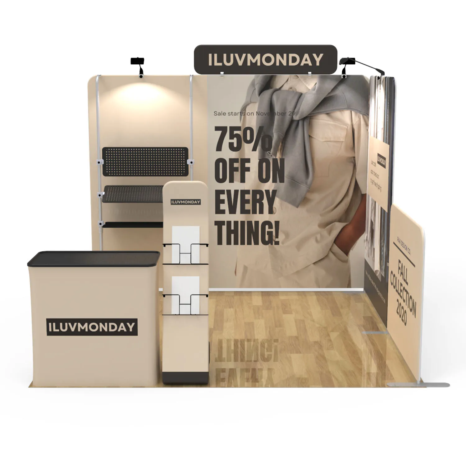 OEM new design factory portable trade show 10x10 booth with shelves to ...