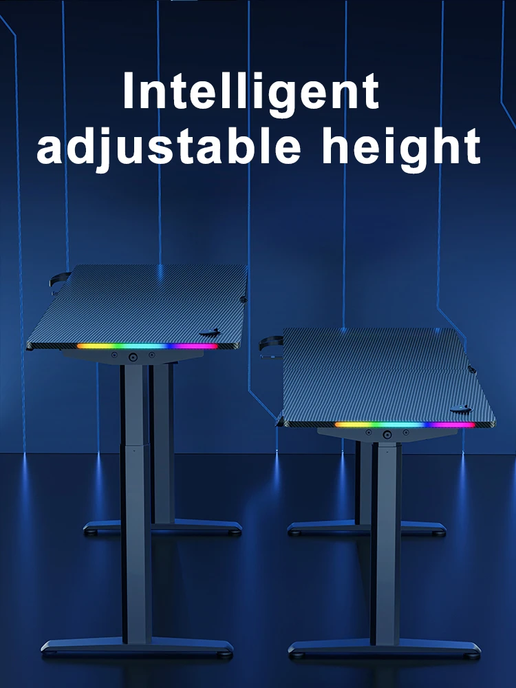 Black Adjustable Height Gaming Desk RGB Light Racing PC Computer Carbon ...
