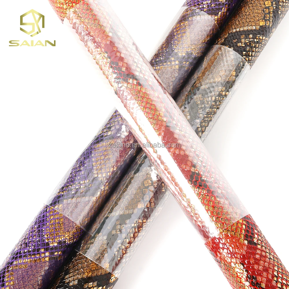 1MM Metallic Foil Texture Embossed Snake Grain PU Leather
