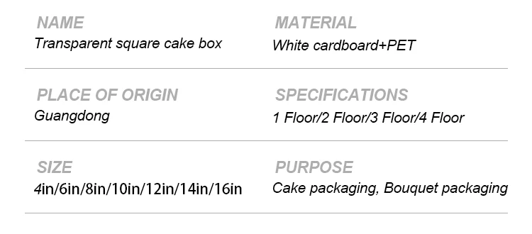 Wholesale Clear Square Birthday with Lid Cake Box Custom Specifications
