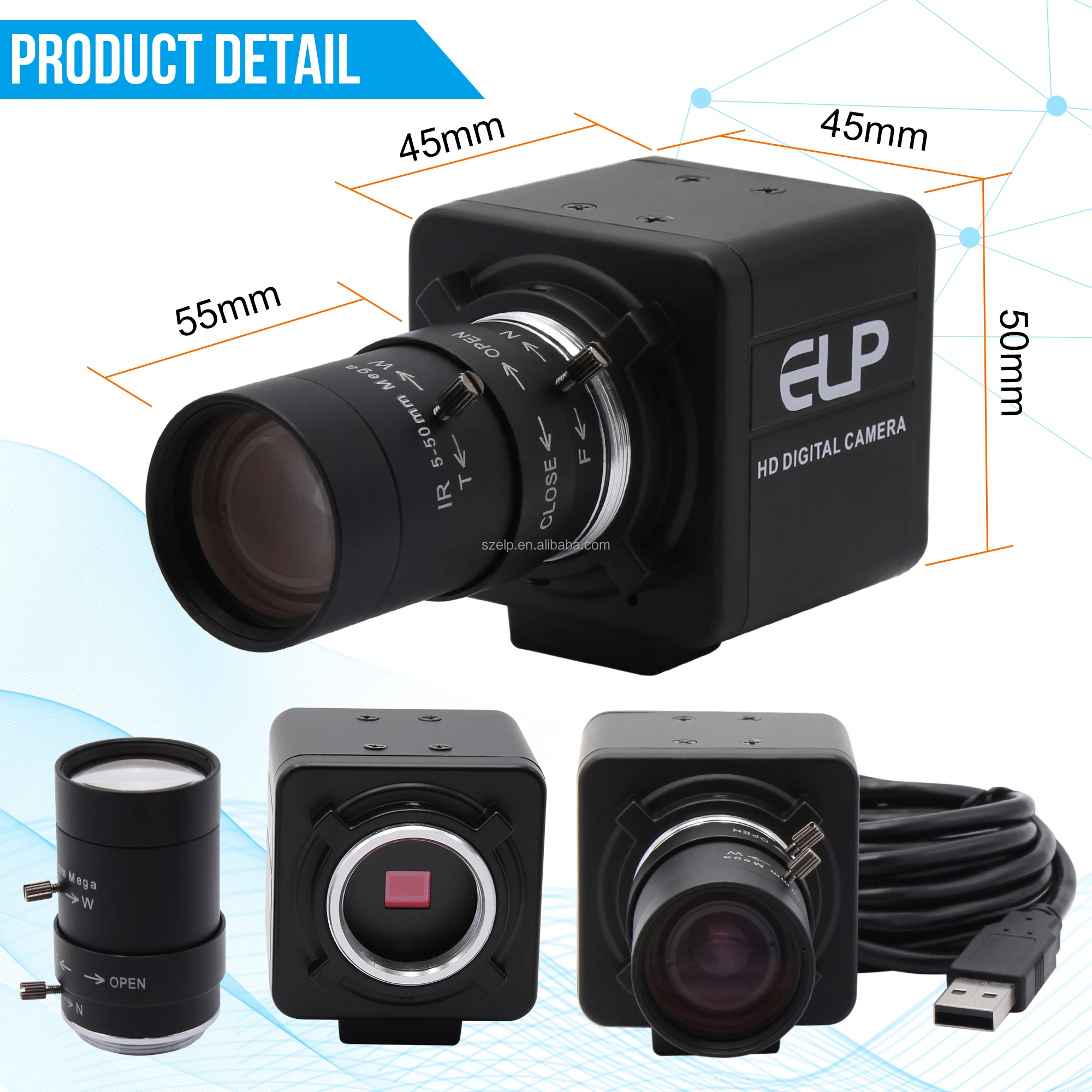 ELP USB 3.0 Camera with 5-50mm Varifocal Lens for Machine Vision