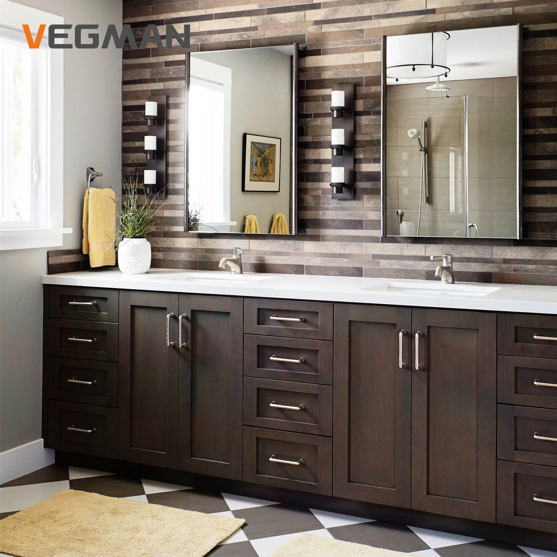 VEGMAN Luxury Hotel Modern Design Mirror Bathroom Vanity
