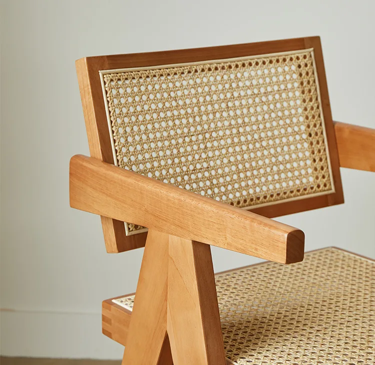 Rattan Wabi-sabi Style Dining Chair Household Solid Wood Backrest Log ...