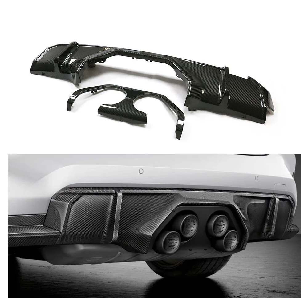 G80 M3 Pure Dry Carbon Fiber Rear Bumper Diffuser Lip with heat shield ...