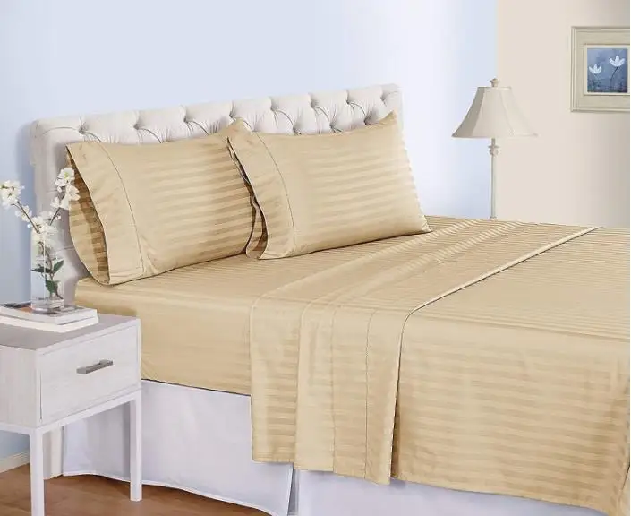 Luxury Cotton Bedding Set Duvet Cover Four Piece Multi Color Sateen Stripe Bed Sheet Fitted ...
