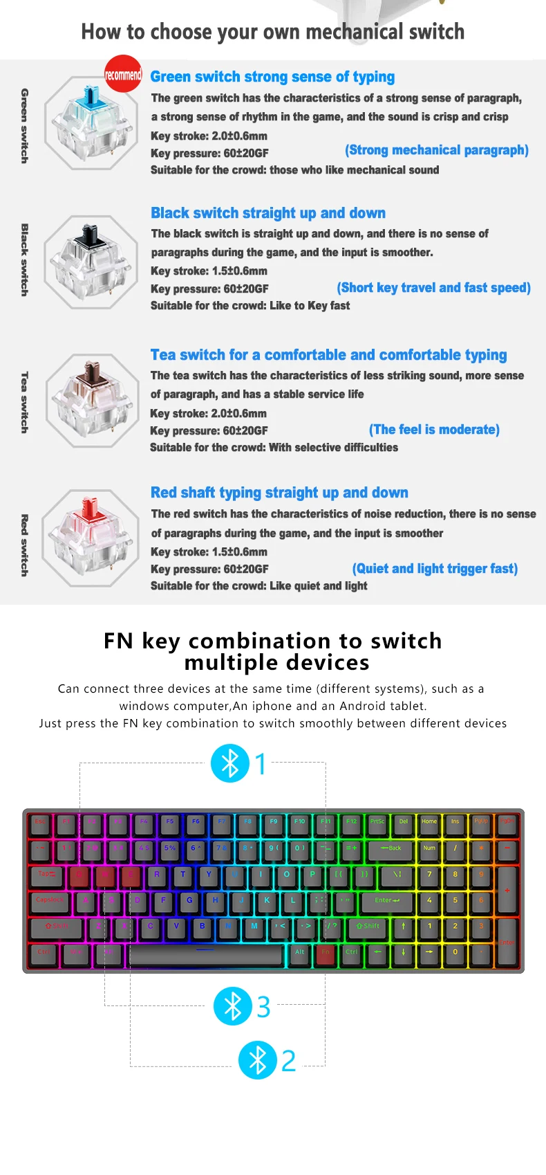 Rgb Glowing Computer Typewriter Game Teclado 100 Keys Mechanical ...
