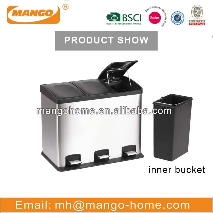 36L Stainless Steel 3 Compartment Recycle Bin - Sustainable