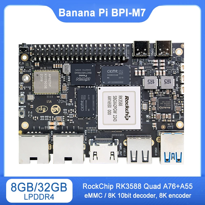 Banana Pi BPI-M7 RockChip RK3588 Quad A76 2.4Ghz and Quad A55 1.8Ghz ...