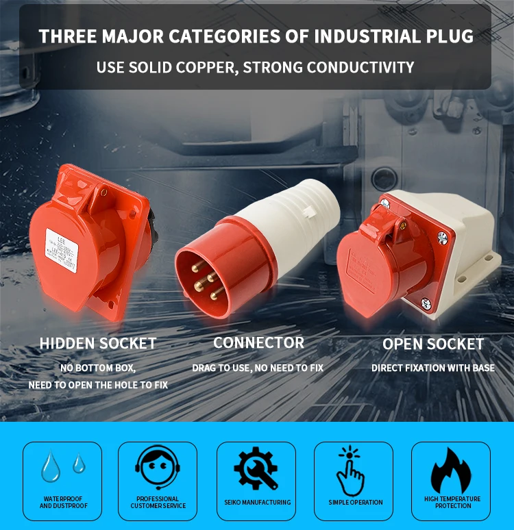 Iec/ce Red 5 Pin 220-380v Industrial Waterproof Plug - Buy 16a ...