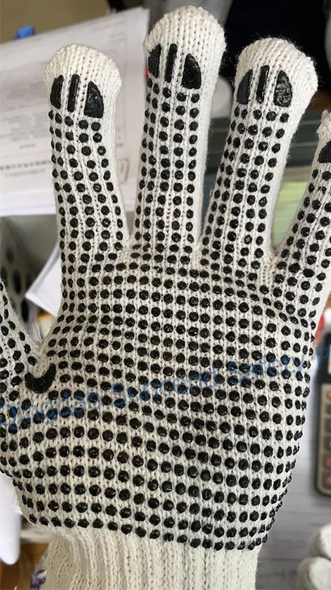 Black Pvc Dotted Palm Coating String Knit Work Gloves With Polycotton ...