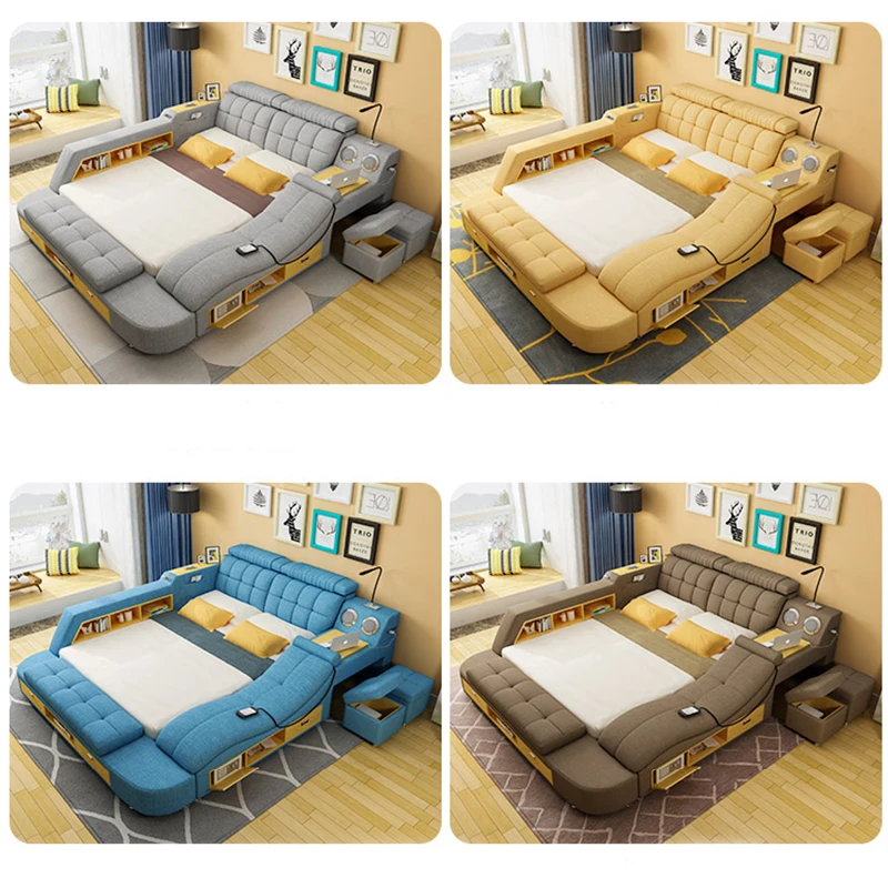 Modern Luxurious Multi-Functional Smart Wood Bed