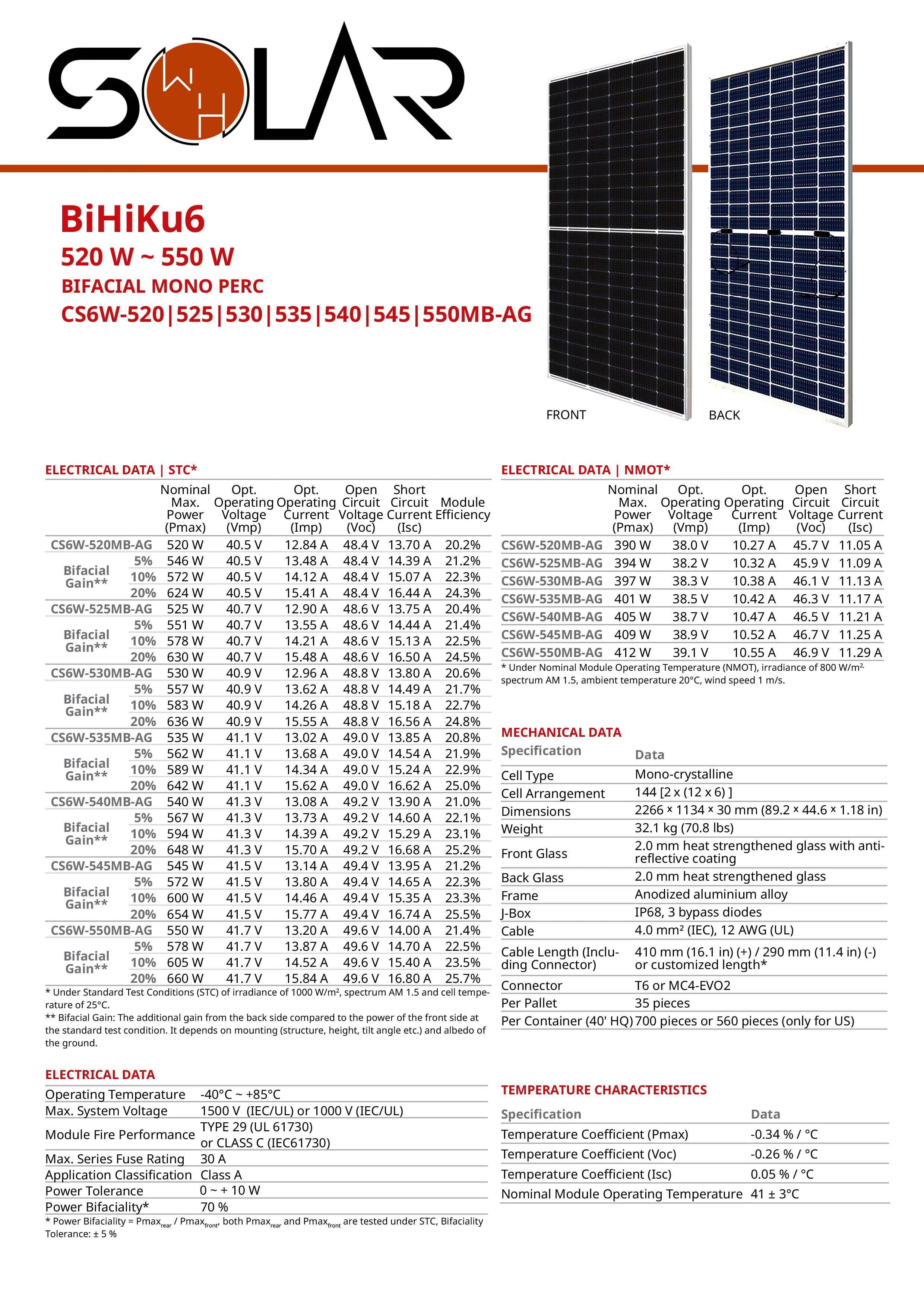 High Power Bifacial Solar Panel 520w 525w 530w 535w 540w 545w 550w Mono ...
