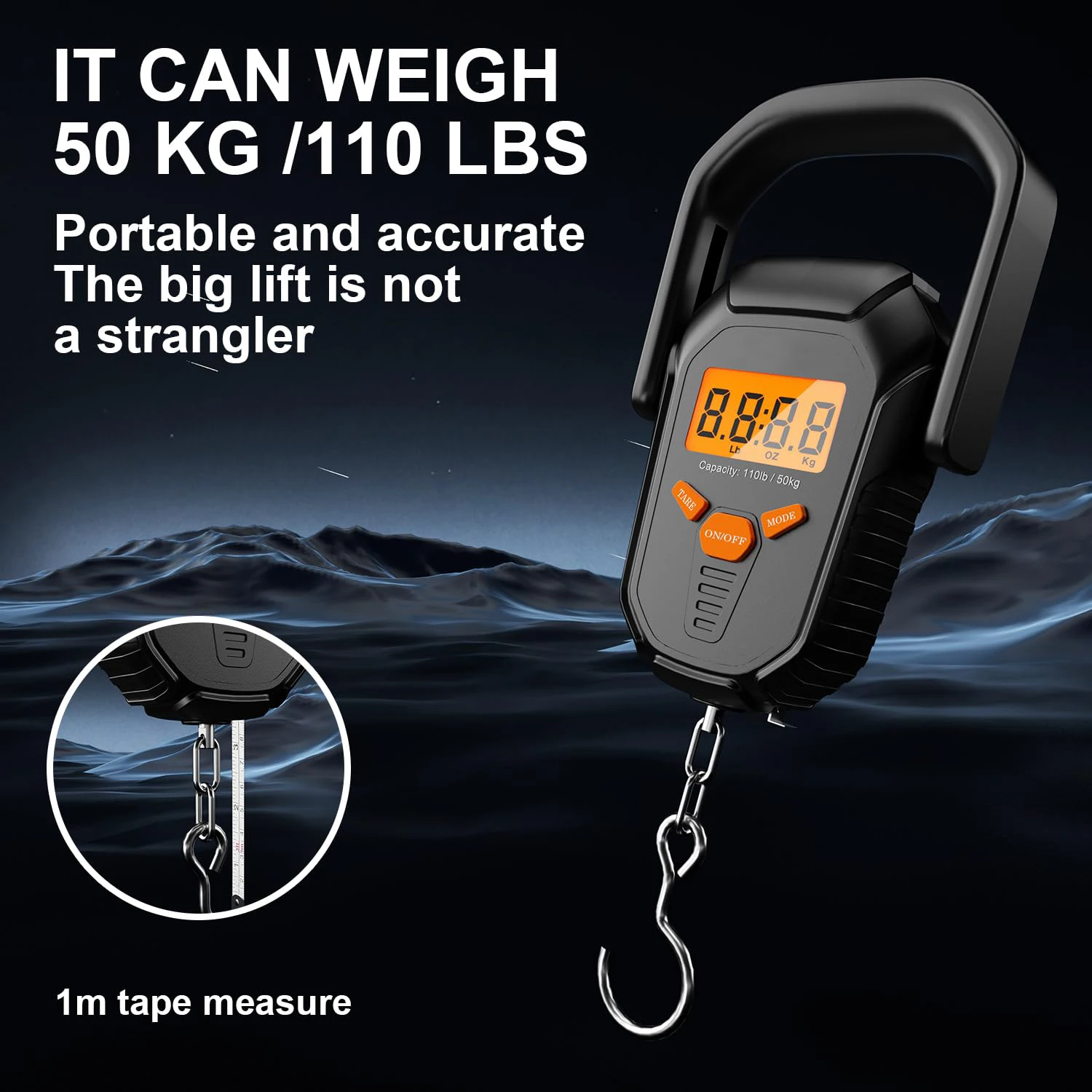 110lb/50kg Waterproof Digital Fishing Scale Electronic Hanging Luggage ...