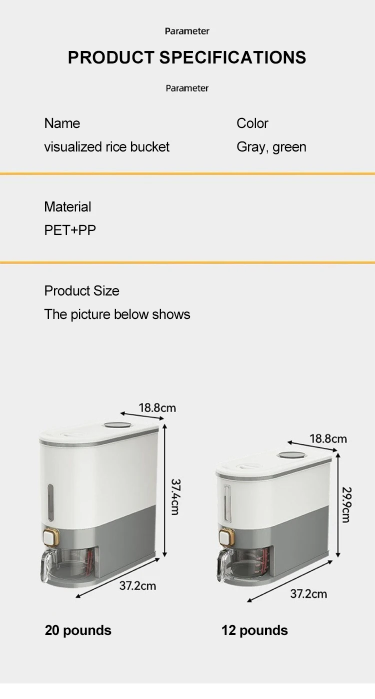 20kg Graduated Rice Bucket Food Plastic Containers With Kitchen Storage ...