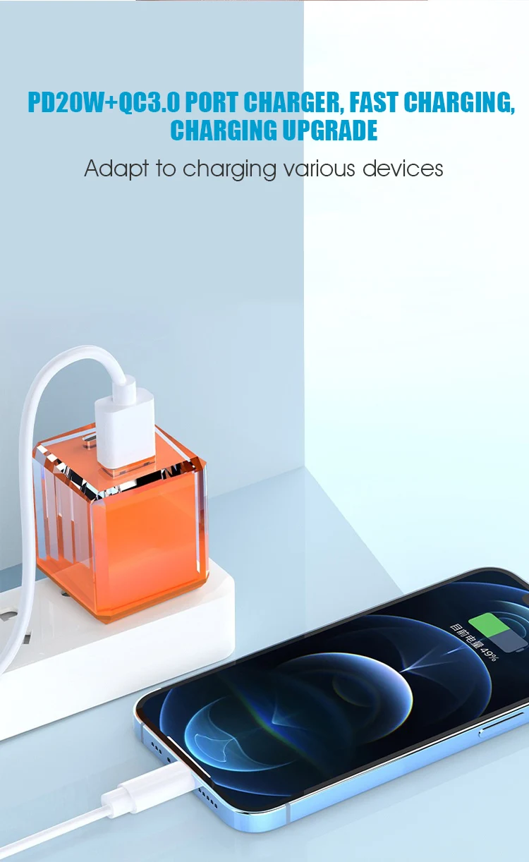 Transparent Power Adapter Usb C Pd Fast Charging Block 20w Type C Wall ...