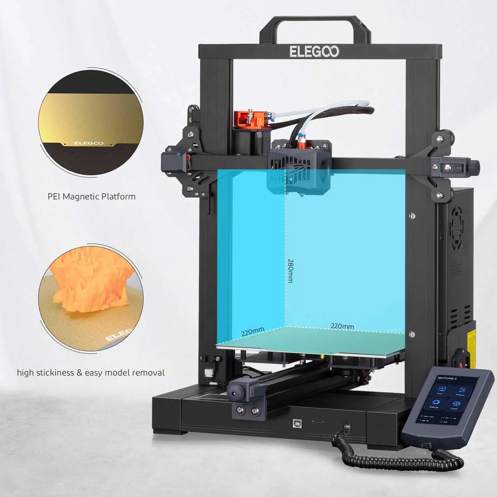 ELEGOO Neptune 3 FDM 3D Printer - Precision & Auto Leveling