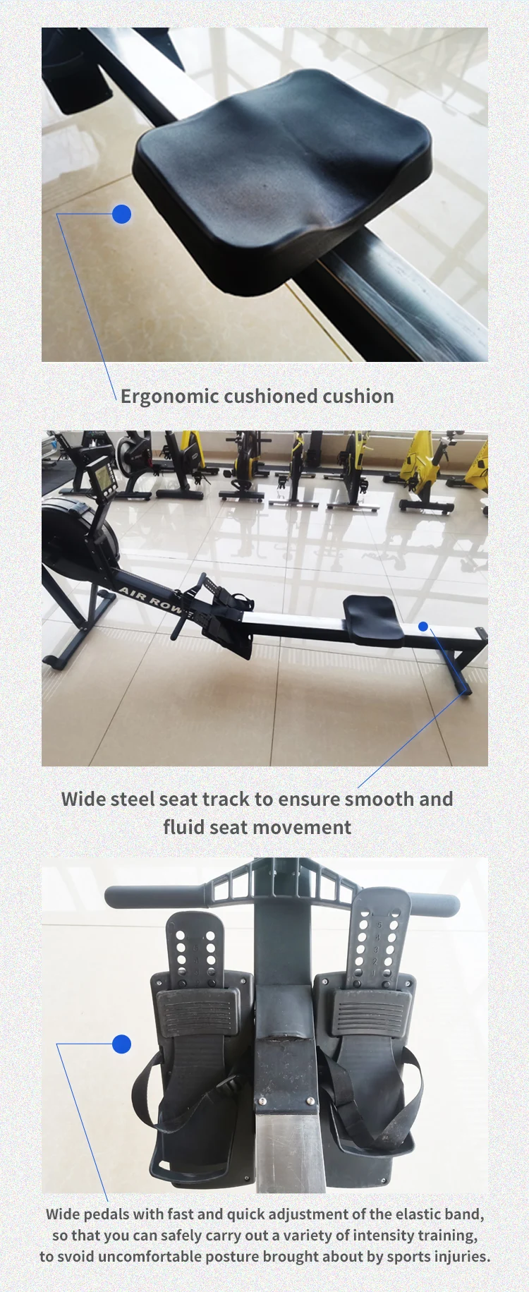 Folding Rowing Machine Commercial Gym Equipment White Air Rowing ...