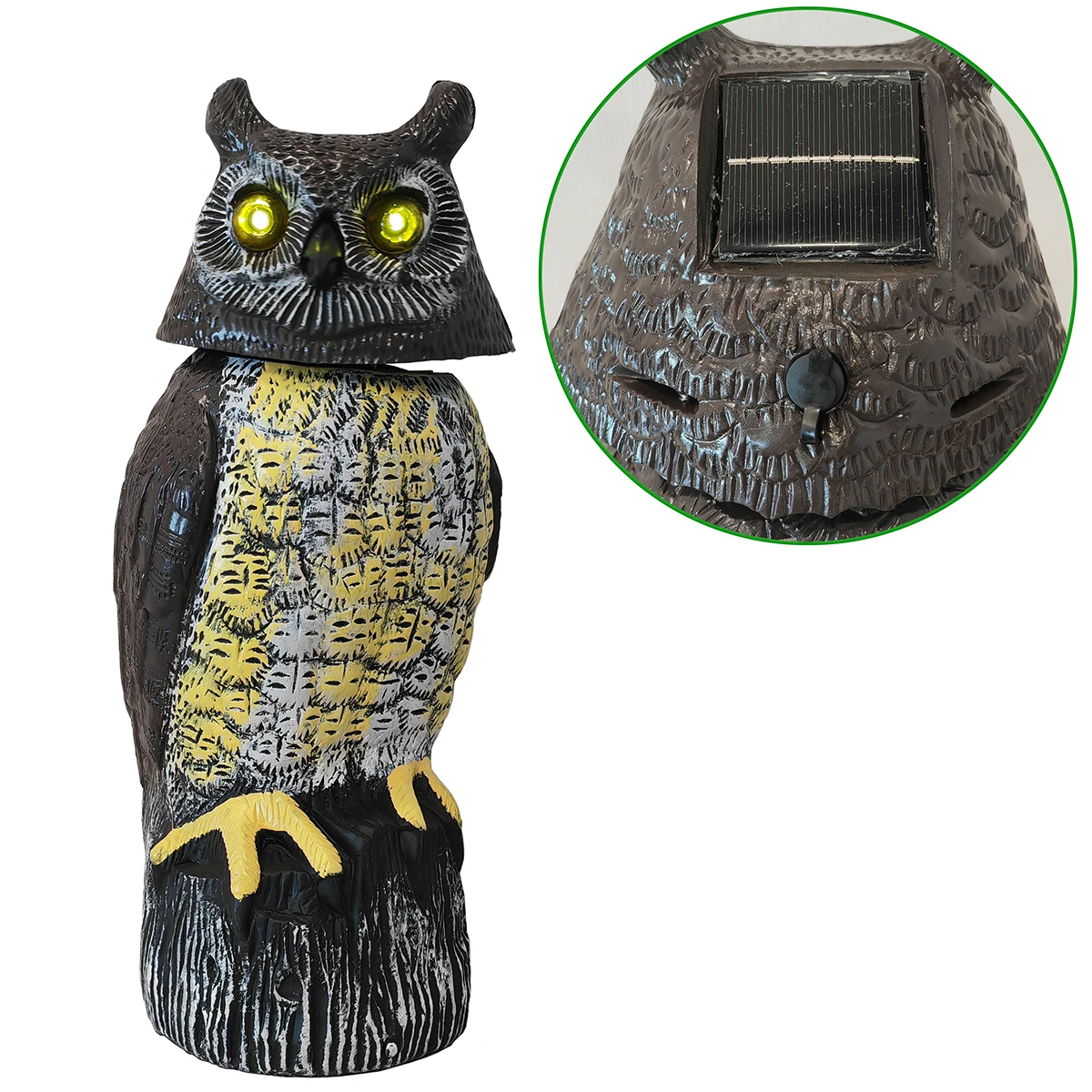 Owl Statue - Solar Powered Bird Repeller with Motion Activated Sound