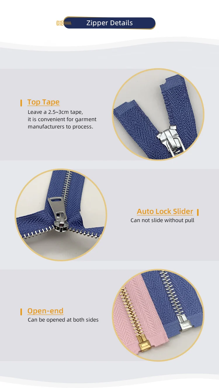 Professional Supplier Custom Colorful Zips #5 Shinny Light Gold Brass ...