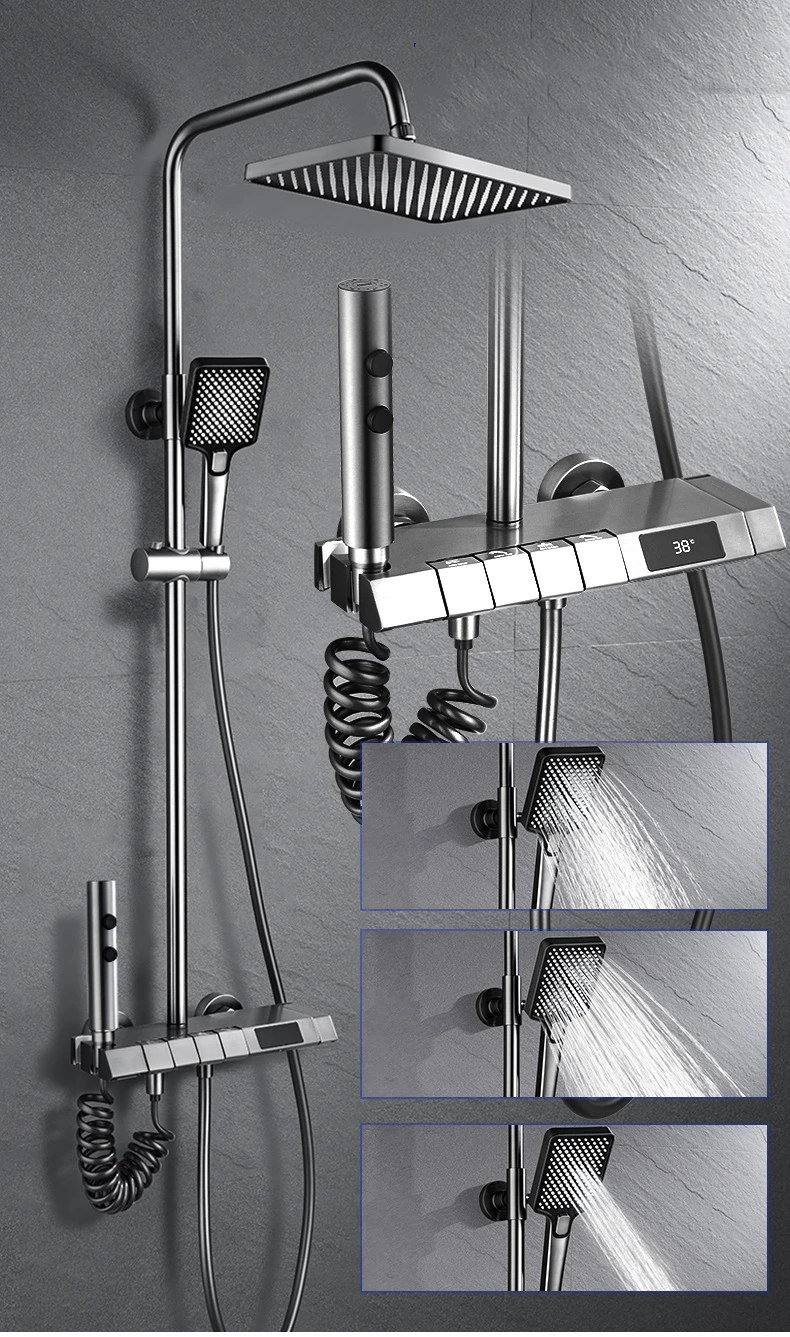 Luxury Piano Key Rainfall Shower Head with Handheld Spray, Adjustable ...