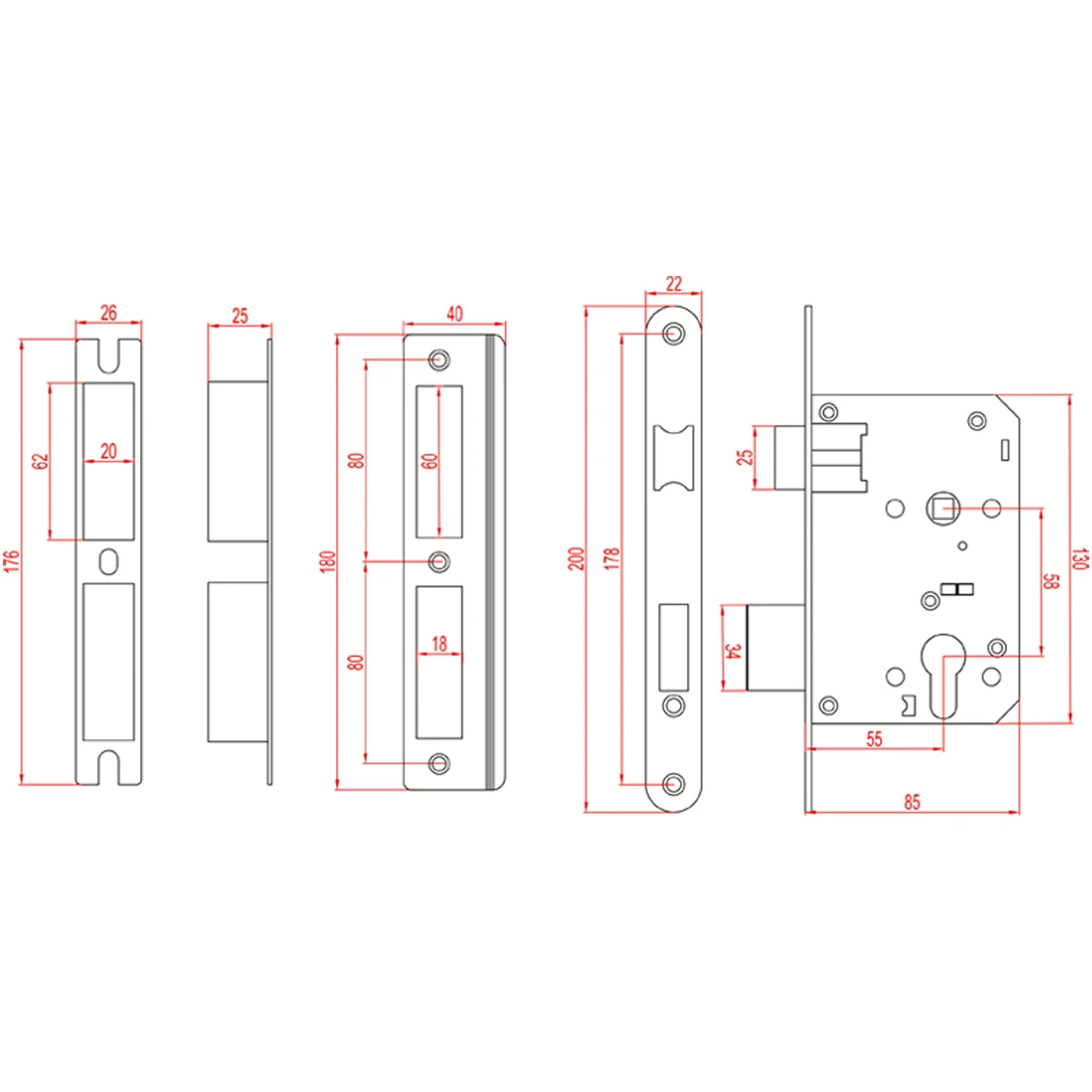 Galvanized Iron Door Lock Hardware Safety and Security Cylinder Mortise ...